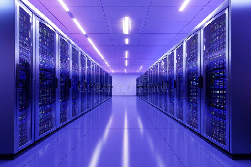 Modern Data Center Interior with High-Tech Servers in a Spacious Room ...