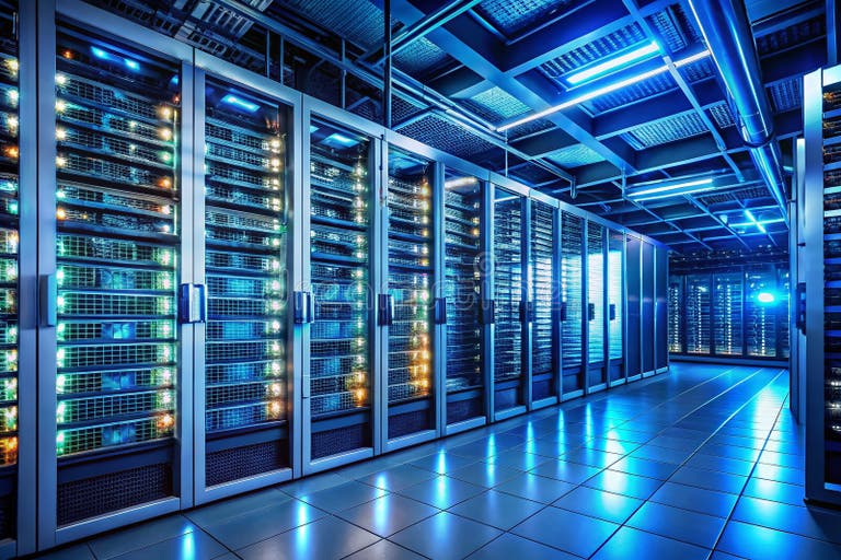 Modern Data Center Interior Illuminated Server Racks Showcase Advanced ...