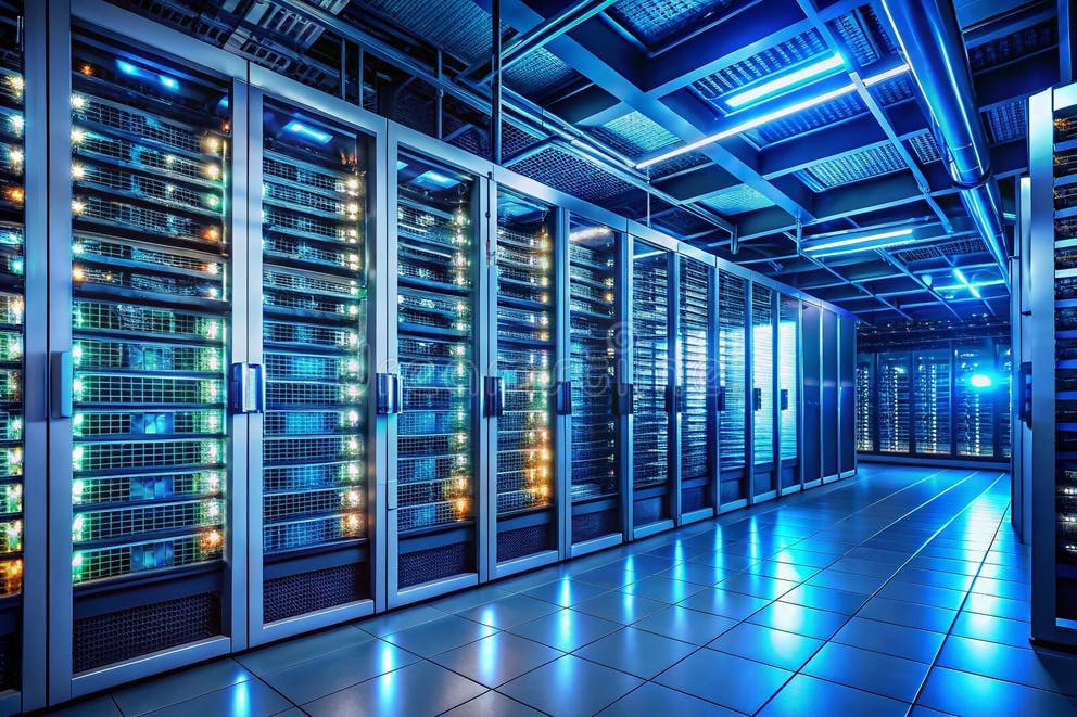 Modern Data Center Interior Illuminated Server Racks Showcase Advanced ...