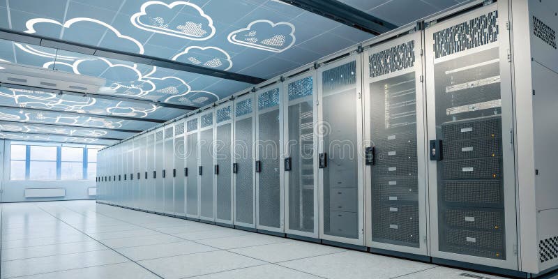 Modern Data Center Interior with Server Racks and Cloud Design on ...