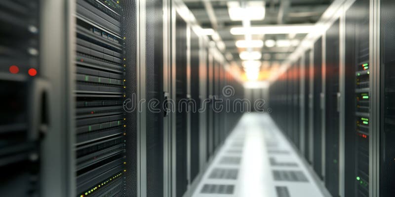 Rows of Server Racks in a Data Center Hallway Stock Illustration ...