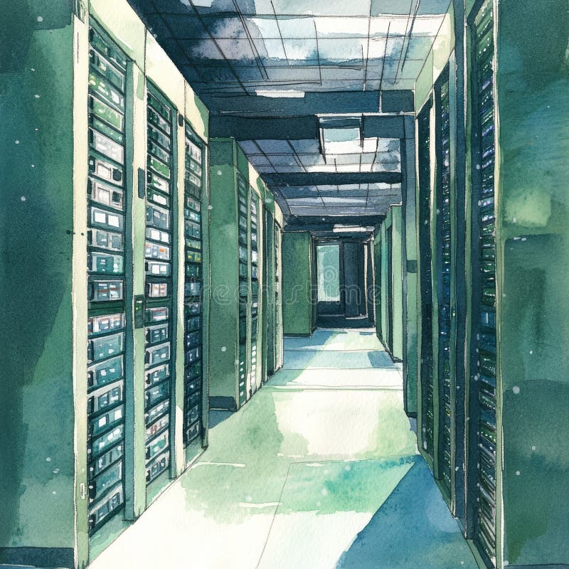 Modern Data Center Interior with Server Racks and Illuminated Pathway ...