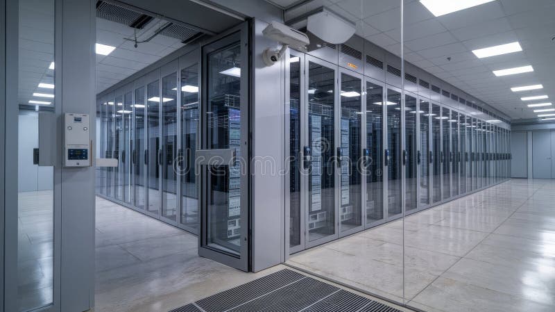 Rows of Server Racks in a Data Center Hallway Stock Illustration ...