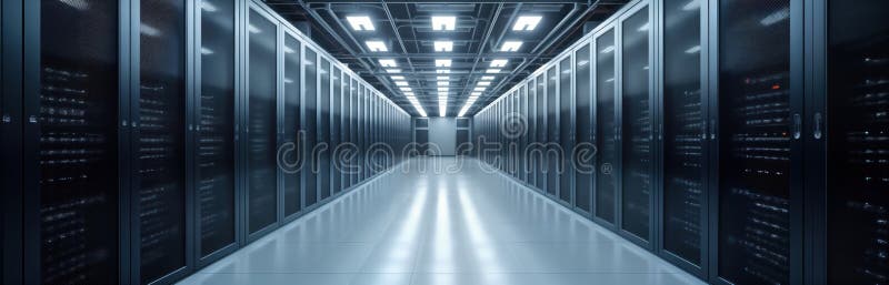 Modern Data Center Interior Shows Rows of Server Racks. Bright ... Modern Data Center Interior Shows Rows of Server Racks. Bright ...