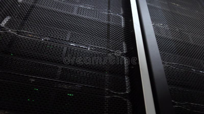 Supercomputer Camera in Motion. Datacenter Rack Blue Light. Big Data ...