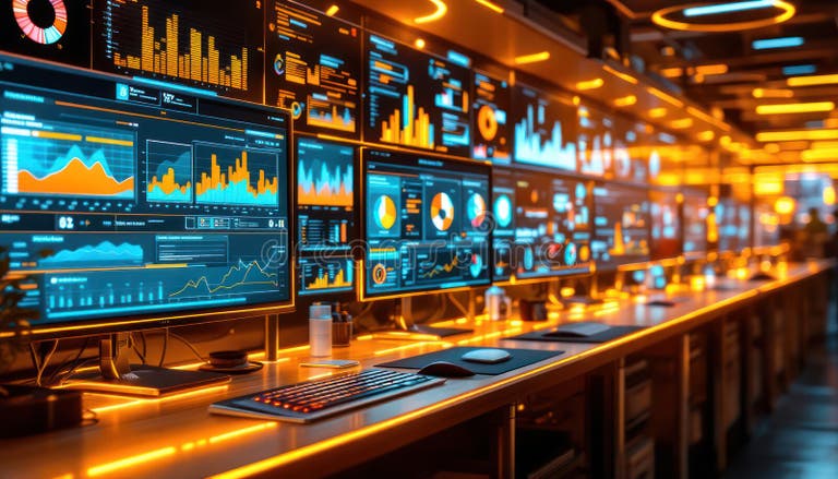 Modern Data Center Multiple Monitors Displaying Financial Charts Stock Photos - Free & Royalty ...
