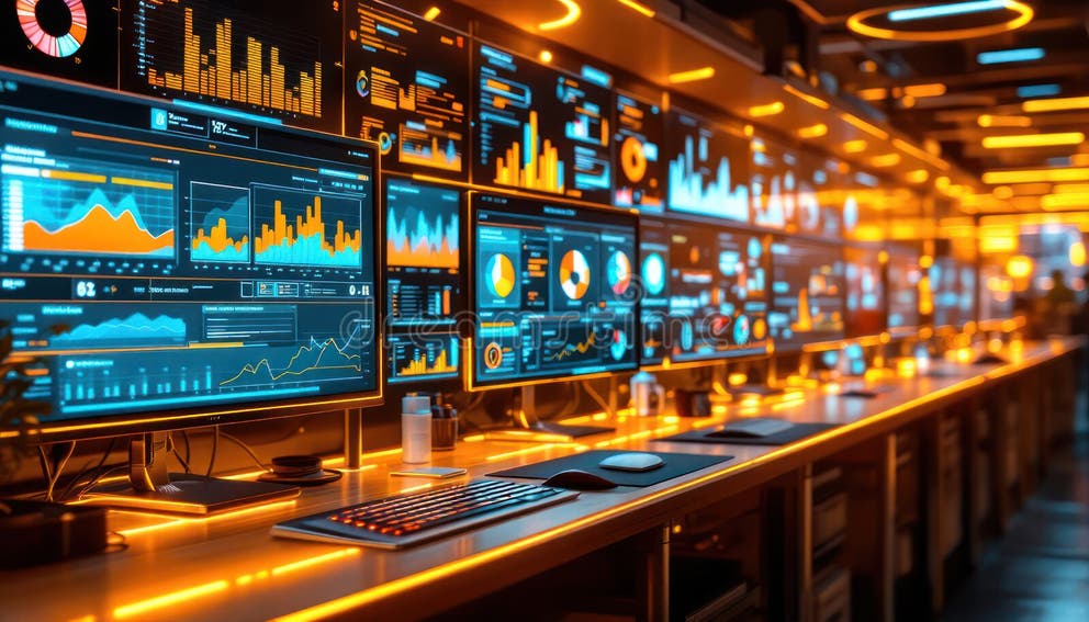 Modern Data Center Multiple Monitors Displaying Financial Charts Stock Photos - Free & Royalty ...