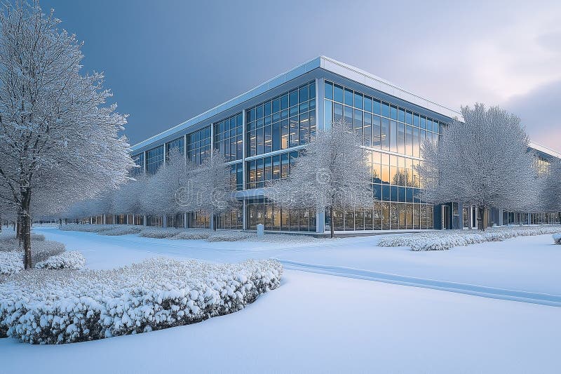 A Modern Data Center Office Building with Glass Facade in Winter Stock ...