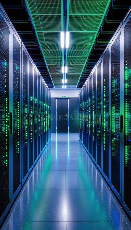 Modern Data Center with Organized Server Racks and Vibrant LED Lights ...