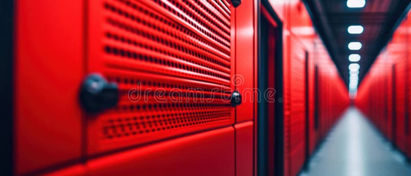 Modern Data Center with Red Servers Stock Illustration - Illustration ...