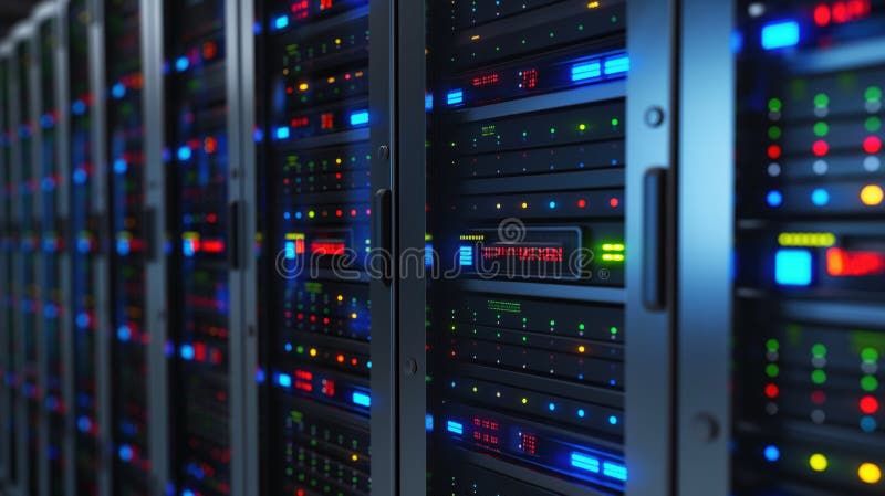 Modern Data Center Room with Multiple Servers in Rack Array ...