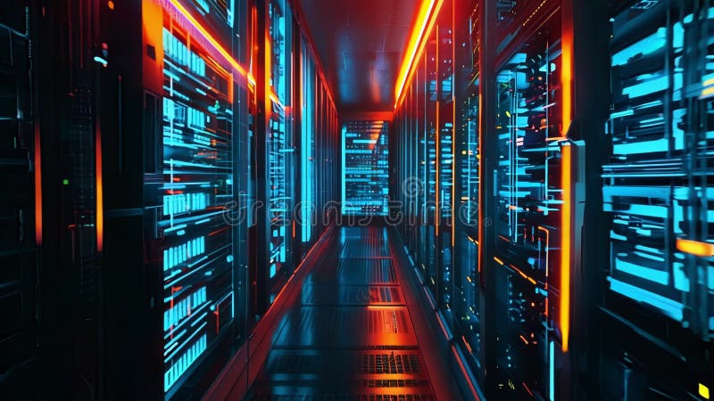Modern Data Center with Rows of Active Servers Blinking and Glowing Stock Footage - Video of ...