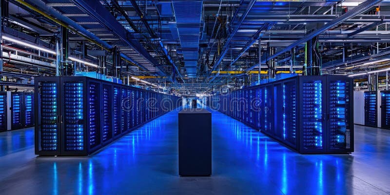Modern Data Center with Rows of Cool Servers Stock Photo - Image of ...