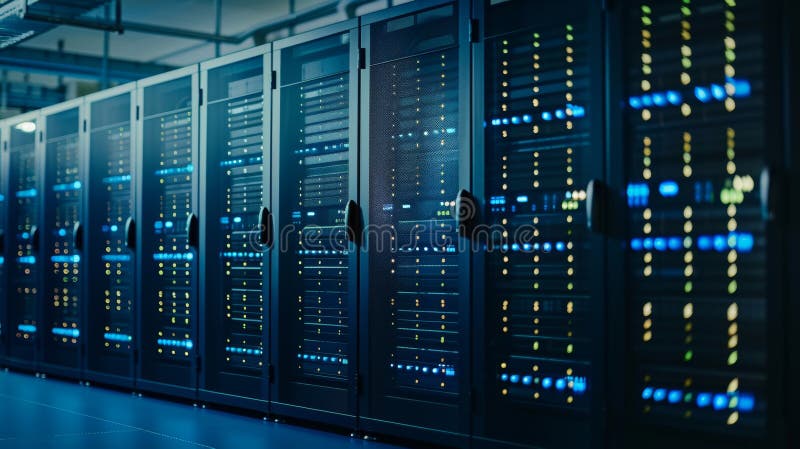 Modern Data Center with Rows of Network Servers, Big Data, Cloud Computing, Artificial ...