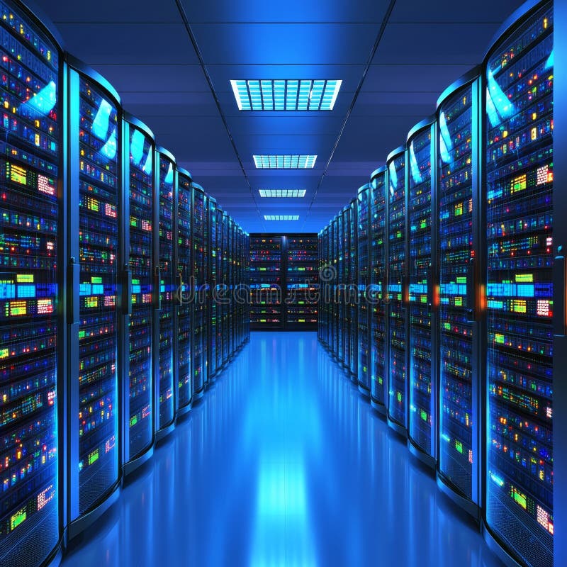 Modern Data Center, Rows of Network Servers, Supercomputers, Technology ...