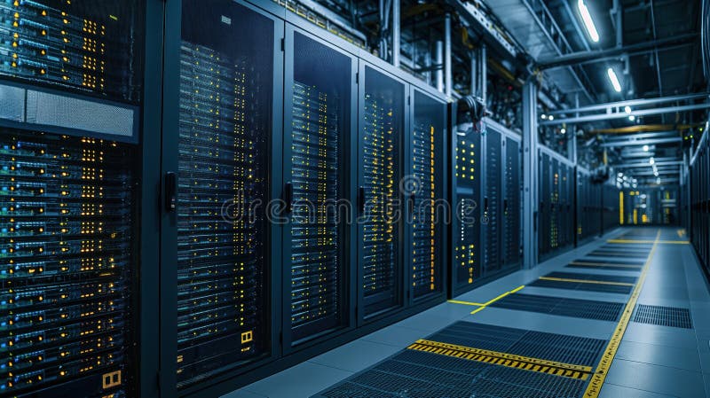 Modern Data Center with Rows of Operational Server Racks. Fully ...