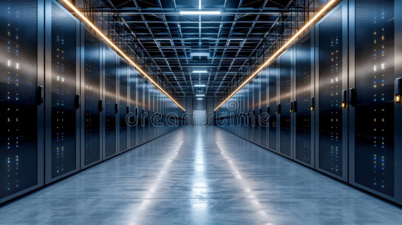 A Modern Data Center with Rows of Server Racks and Advanced ...