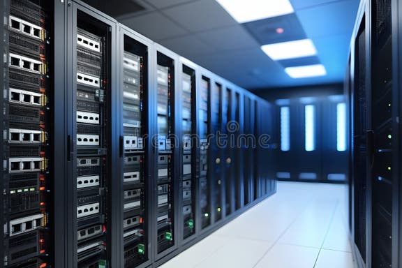Modern Data Center with Rows of Server Racks Filled with Technology ...