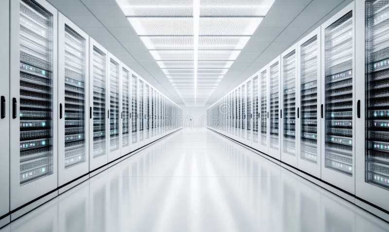 Modern Data Center with Rows of Server Racks Stock Image - Image of ...
