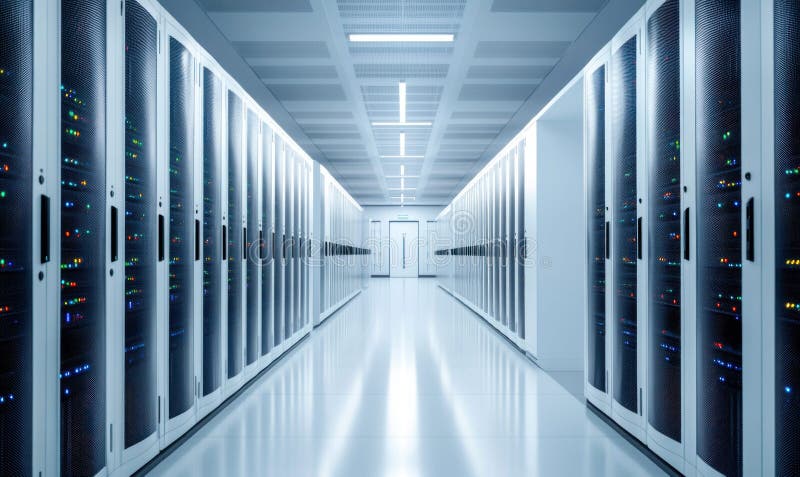Modern Data Center with Rows of Server Racks Stock Photo - Image of ...