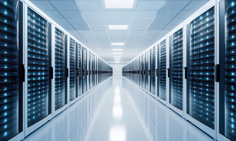 Modern Data Center with Rows of Server Racks Stock Photo - Image of ...