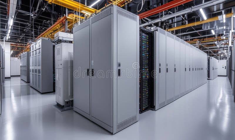 Modern Data Center with Rows of Server Racks and Organized ...