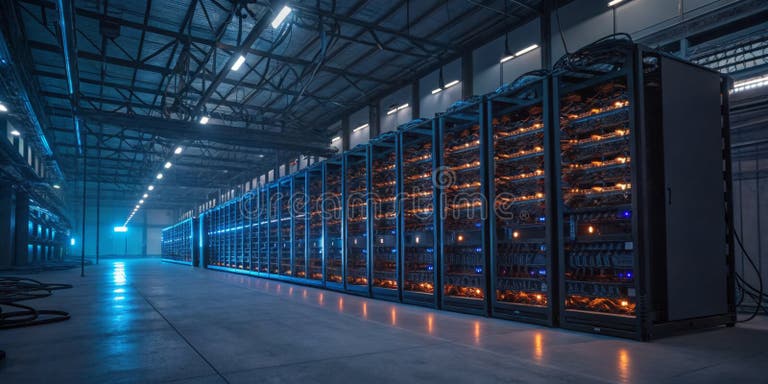 Modern Data Center with Rows of Servers and Bright Lighting for ...