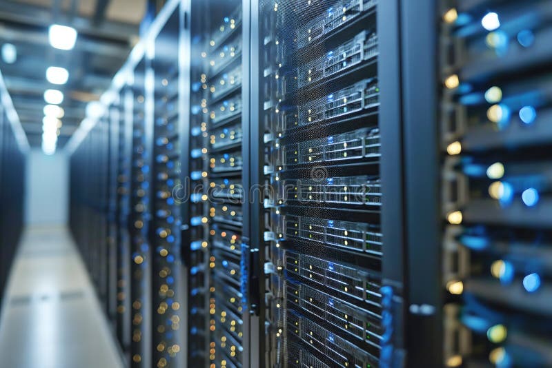 Modern Data Center with Rows of Servers Stock Illustration ...