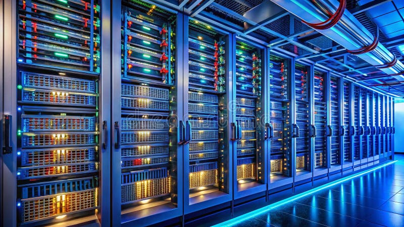 Modern Data Center Server Rack with Network Equipment Optimized it ...