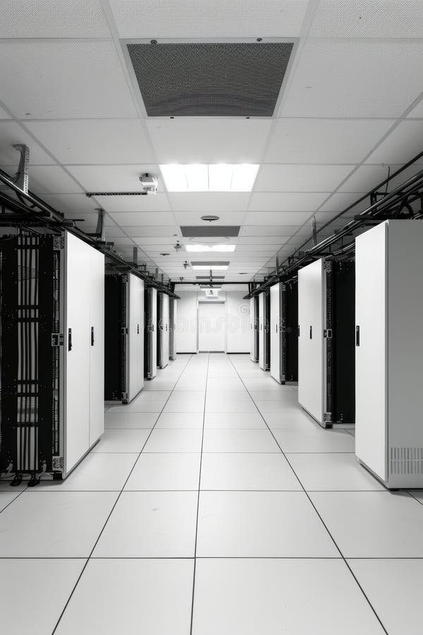 Rows of Server Racks in a Data Center Hallway Stock Illustration ...