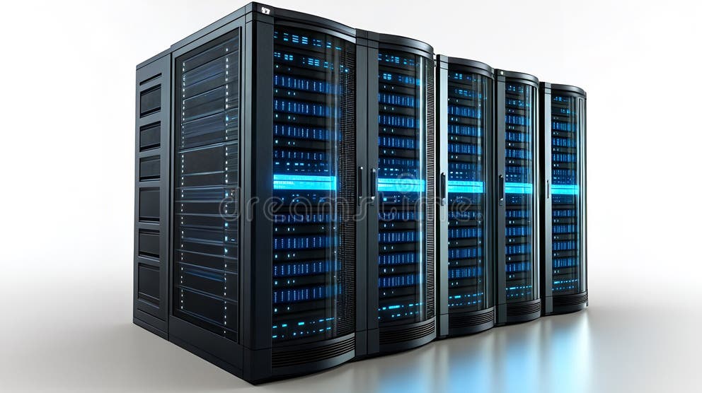 Modern Data Center Server Racks with Blue Led Lights in a High-tech ...