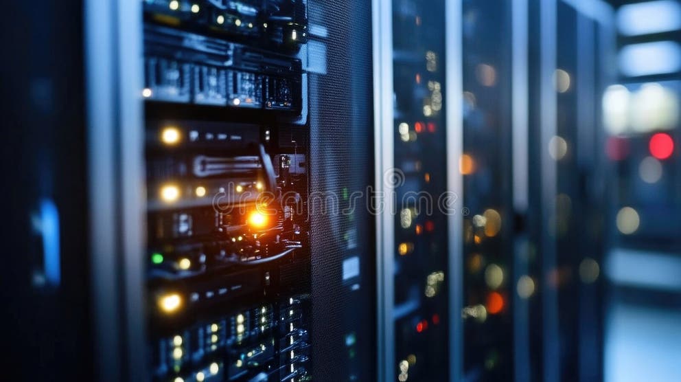 Modern Data Center Server Racks with Glowing Indicator Lights ...