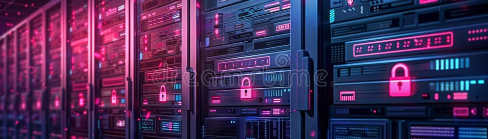 Modern Data Center Server Racks with Glowing Neon Lights, Showcasing ...