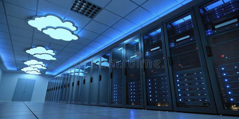 Modern Data Center with Server Racks and Innovative Cloud-Style ...
