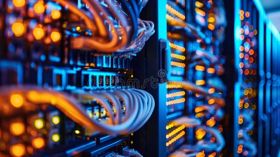 Modern Data Center with Server Racks and Intricate Network Cabling for ...