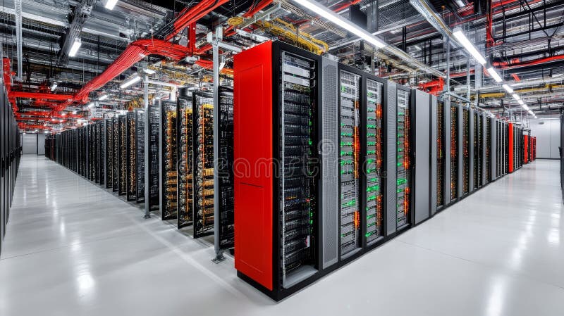 Modern Data Center with Server Racks, Network Equipment, and it ...