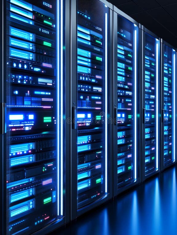 Modern Data Center Server Racks Rows of Illuminated Server Racks in a ...