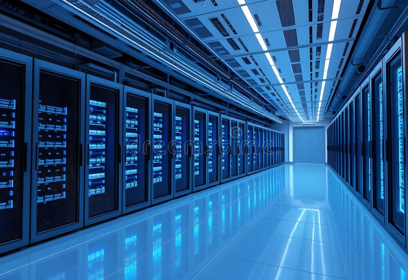 Modern Data Center Server Room with High-Tech Equipment Stock ...