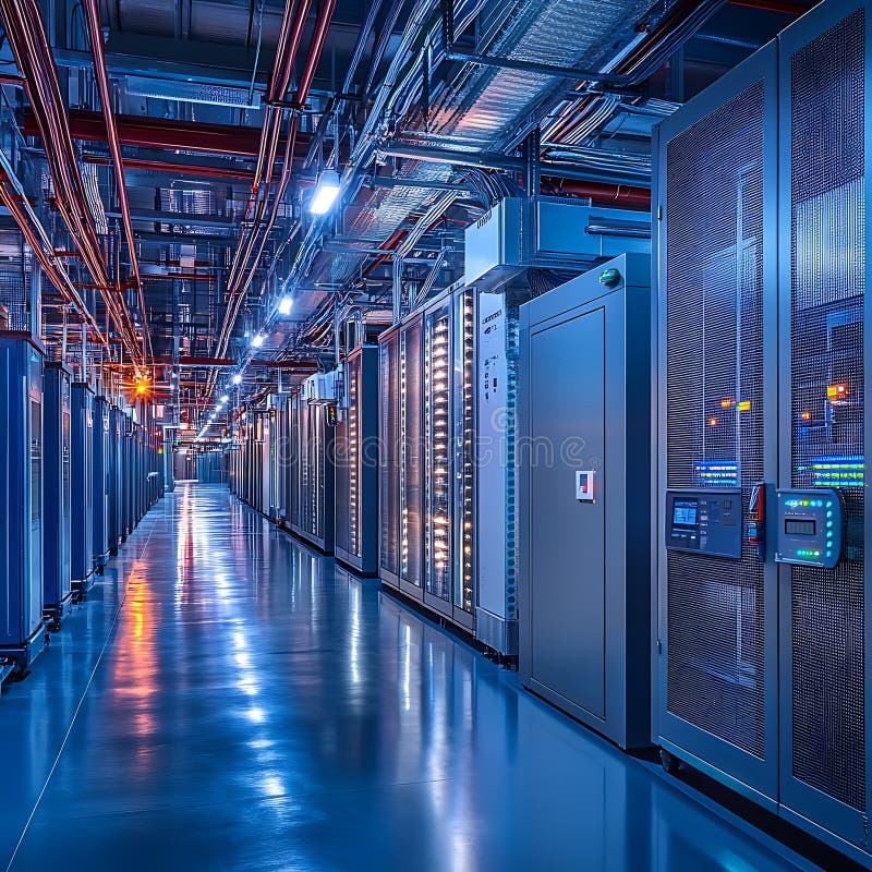 Modern Data Center Server Room Interior with Blue Lighting Stock ...