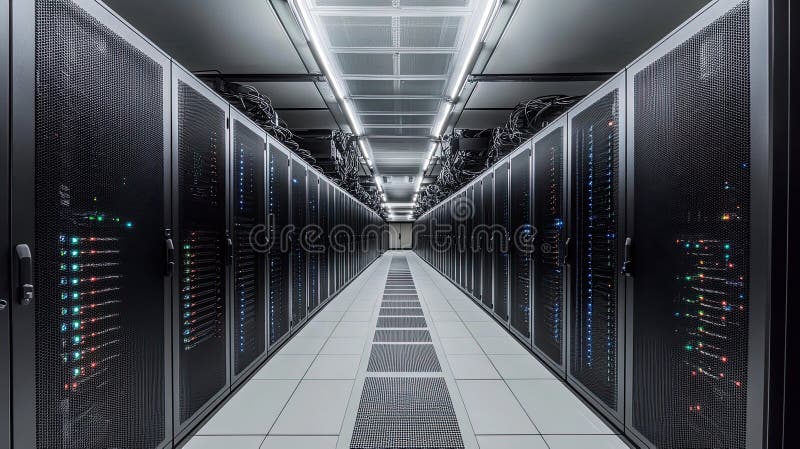 Modern Data Center Server Room Interior with Bright Lights Stock ...