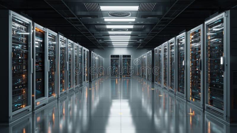Data Center Server Room Interior with Reflective Flooring Stock ...