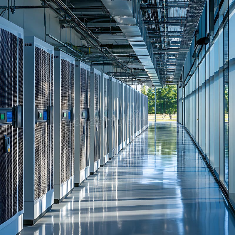 Modern Data Center Server Room Interior with Rows of Servers and Bright ...