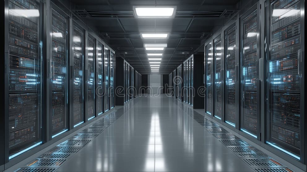 Modern Data Center Server Room Interior Rows of Servers Stock ...