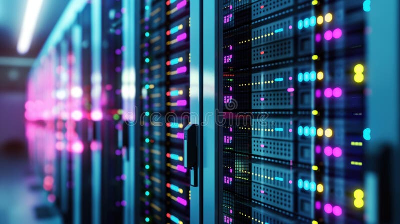 Modern Data Center Server Room with LED Console for Monitoring ...