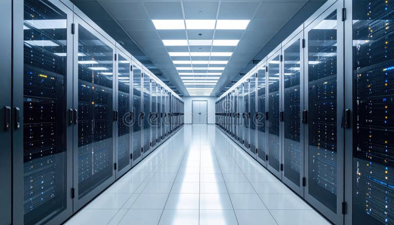 Modern Data Center Server Room with Rows of High-tech Computer Racks ...