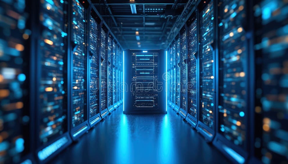 Modern Data Center Server Room. Rows of Server Racks with Server ...