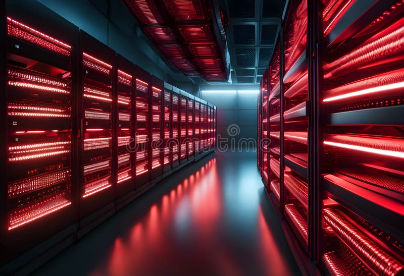 Modern Data Center with Servers, Corridor with Computer Equipment Stock ...