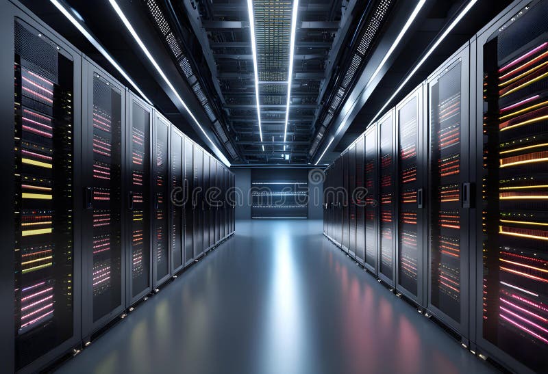 Modern Data Center with Servers, Corridor with Computer Equipment Stock ...