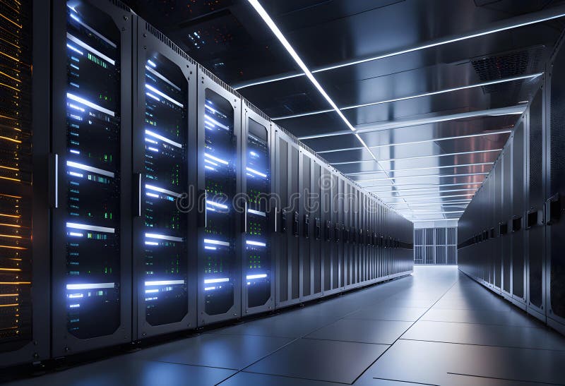 Modern Data Center with Servers, Corridor with Computer Equipment Stock ...