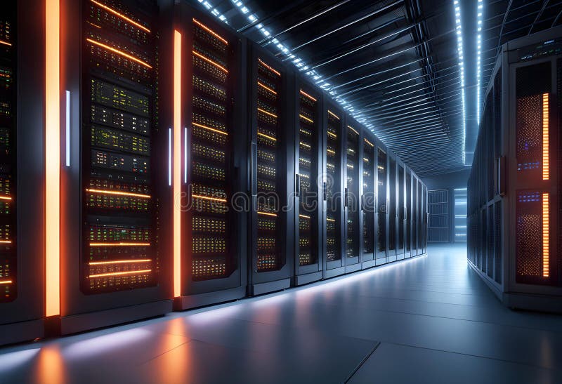 Modern Data Center with Servers, Corridor with Computer Equipment Stock ...
